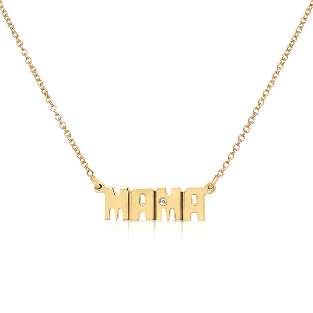 AARYAH | MAMA BLOCK LETTER NECKLACE 14KT GOLD